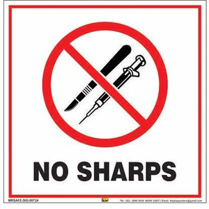 Mr. SAFE No Sharps In PVC Sticker (8 Inch X 8 Inch) Emergency Sign ...