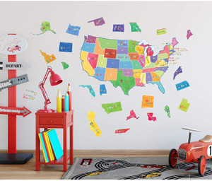 Wallies 30 cm Peel & Stick Vinyl Wall Decals, United States Map Wall ...