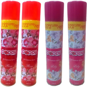 Poppy ROSE, LILLY Spray (Set of 4) ROSE , LILLY Air Freshener (300ML ...