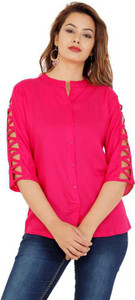 Anshu Fashions Casual 3/4 Sleeve Solid Women Pink Top - Buy Anshu ...