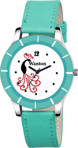 WANTON Skyblue color leather strap peacock design dial simple and ...