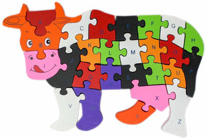 Tinykart Wooden Cow Puzzle Colorful 3D Blocks | A - Z Alphabet | 1- 26 ...