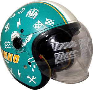 NIKKO N-502 CYAN YELLOW DUO-MATT-LARGE-OPEN FACE HELMETS Motorbike ...