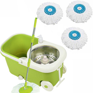 V-MOP Elite Steel with Wheels - 360 Degree Self Spin Wringing With 3 ...