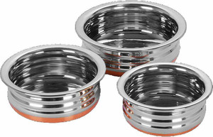 Neera Copper Bottom Urli,Container/Pan - 3 pcs - 600 ml, 900 ml, 1200 ...