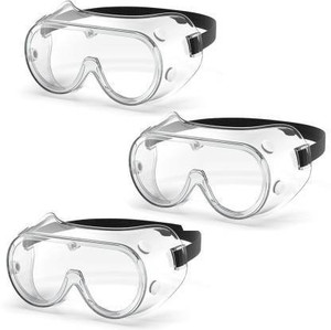 Ekon Pack of 3 Splash proof Clear Safety Goggles with Adjustable Strap ...