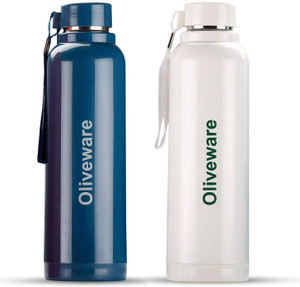Oliveware Insulated Steel Water Bottle 690 ML White and Blue 690 ml ...