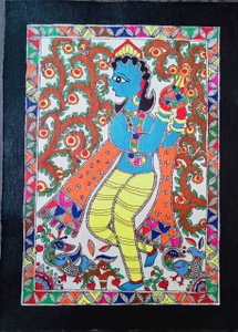 MITHILA HUNAR MADHUBANI PAINTING MATKI WALE KRISHNA IN JOVIAL MOOD ...