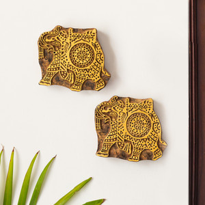 ExclusiveLane 'Tusker Duo' Hand Carved Block Wall Décor In Sheesham ...