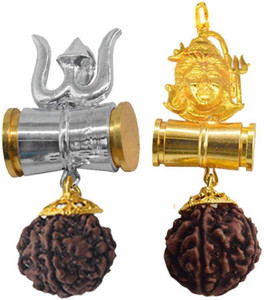 WHOLYN MAHADEV GOLDEN FACE AND SILVERE DAMRU &TRISHUL LOKET Silver ...