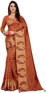 Buy Manmayi Embroidered Bollywood Cotton Silk Orange Sarees Online ...