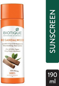 BIOTIQUE Sunscreen - SPF 50 PA+ Bio Sandalwood 50+ SPF UVA/UVB ...