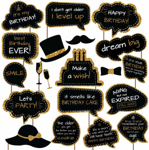 Balloons Happy Birthday Photo Booth Props- Made Black and Gold Selfie ...