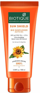 BIOTIQUE Sunscreen - SPF 50 PA+++ Sun Shield Bio Sunflower Matte Gel ...