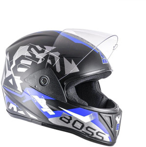 ABP Boss Racing Motorcycle/Motorbike Helmet (Matte Black Grey Blue ...
