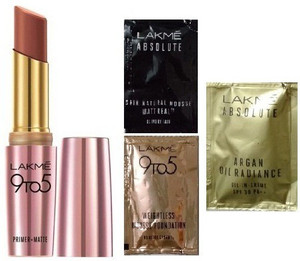 Lakmé 9 to 5 Primer Plus Matte Lip Color (Shade: Caramel Cut) with 3 ...