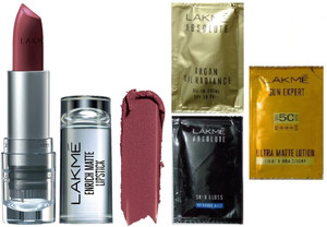 Lakmé Enrich Matte Lip Color (Shade-RM 10) with 3 Pcs Face Care Sachets ...