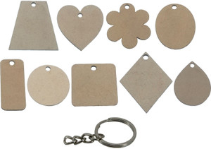 AUMNI CRAFTS MDF Keychain Bases With Key Rings (10 Pieces) Mixed Shapes ...