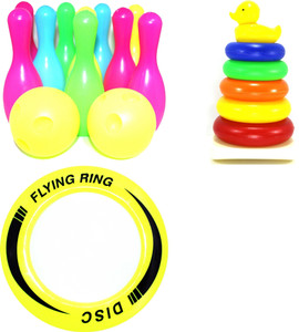 YOHAN COMBO PACK of 3 TOYS & GAMES : Flying Disc, Bowling, Duck Ring ...
