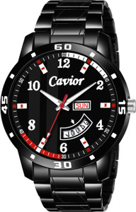 cavior Black Round Dial Day and Date Stainless Steel Strap Analog Watch ...