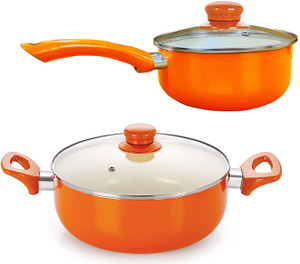 NIRLON Induction Non Stick Ceramic Cookware Set, 2 Pieces, Orange Non ...