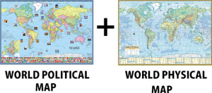 WORLD POLITICAL & PHYSICAL MAP CHART (Pack of 2) Both Map size : 40"x28 ...