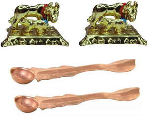 Adhvik Combo Of 2 Pcs Copper Punch Patra Spoon With 2 Pcs Kamdhenu ( No ...