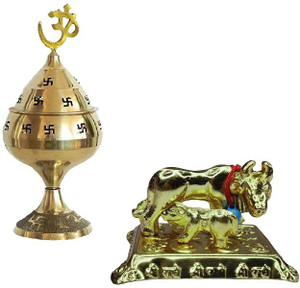 Adhvik Combo Of Brass ( No.2 )Jali Jyoti Deep with Stand With Kamdhenu ...
