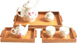 woodshoppy Wooden Sheesham Serving Tray with Natural Finish in 3 Sets ...