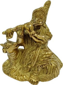 Om Shree Siddhi Vinayak Murti Bhandar Brass Krishna Sitting with Cow ...