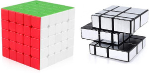 Authfort Stickerless Cube Set of 5x5 and Stickered Silver Mirror Puzzle ...