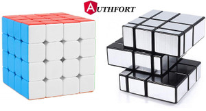 Authfort Stickerless Cube Set of 4x4 and Stickered Silver Mirror Puzzle ...