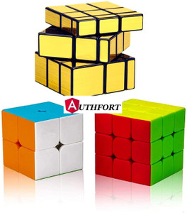 Authfort Stickerless Cube Set of 2X2 3x3 and Stickered Gold Mirror ...