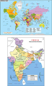 World Map & india Map Fully Waterproof Vinyl Sticker Poster Combo Fine ...