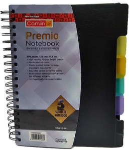 Camlin B5 SINGLE LINE 5 SUBJECT SPIRAL BOOK 300 PGS B5 Notebook Ruled ...