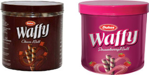 Dukes Waffy Strawberry Wafer Rolls 250 GRAM AND Waffy Choco Wafer Rolls ...