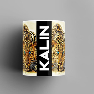 Beautum Name Printed Kalin Cheetah Design White Ceramic (350) ml. Model ...