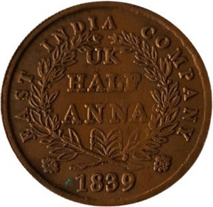 MAX Half Anna 1839 Eat India Company Snake Rare Coin Medieval Coin ...