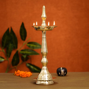 WEBELKART Premium Indian Traditional Brass Table Deepak Samay Diya Oil ...