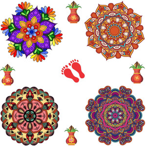Devil designs 30 cm Floral Rangoli Combo Sticker for Diwali with ...