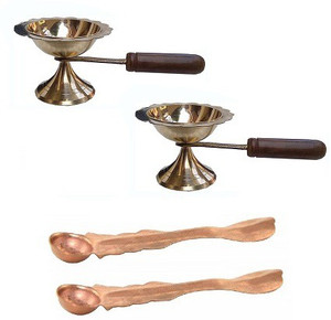 Adhvik Combo Of 2 Pcs Copper Punch Patra Spoon With 2 Pcs Brass Table ...