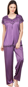PINK HUB Women Self Design Purple Top & Pyjama Set Price in India - Buy ...