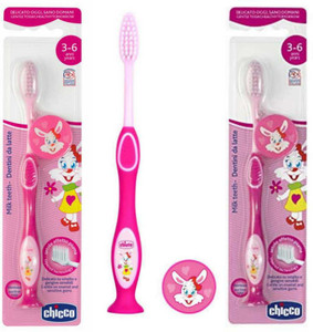 Chicco Kids Toothbrush (Pink, 3-6 Years) Pack of 3 Ultra Soft ...