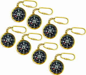 GOLA INTERNATIONAL Brass Magnetic Ditection Compass Keychain Pack of 8 ...