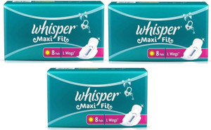 Whisper Maxi fit 8 Pads Large Wings (3 pack ) Sanitary Pad (Pack of 24 ...
