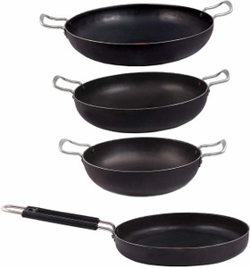 KITCHEN SHOPEE iron cookware set 3pes Iron Kadhai for Cooking deep fry ...