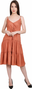 SALETI Women A-line Orange Dress - Buy SALETI Women A-line Orange Dress ...