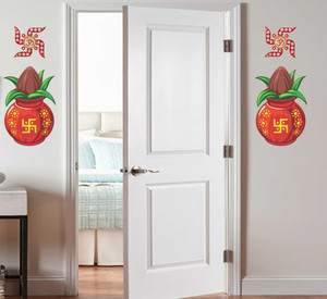 GLOBAL GRAPHICS 50 cm Sathiya kalash and shbh labh wall sticker ...