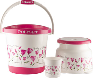 POLYSET 3 Piece Plastic Bathroom Ultra Bucket 18 Foil Printed + Ultra ...