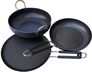 Navghar Ruff & Tuff Iron cookware combo Dosa , Fry Pan & Kadahi 27 cm ...